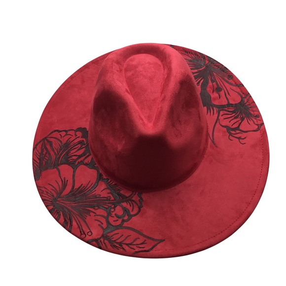Unbranded | Accessories | Red Faux Suede Wide Brim Fedora Hat Hand ...
